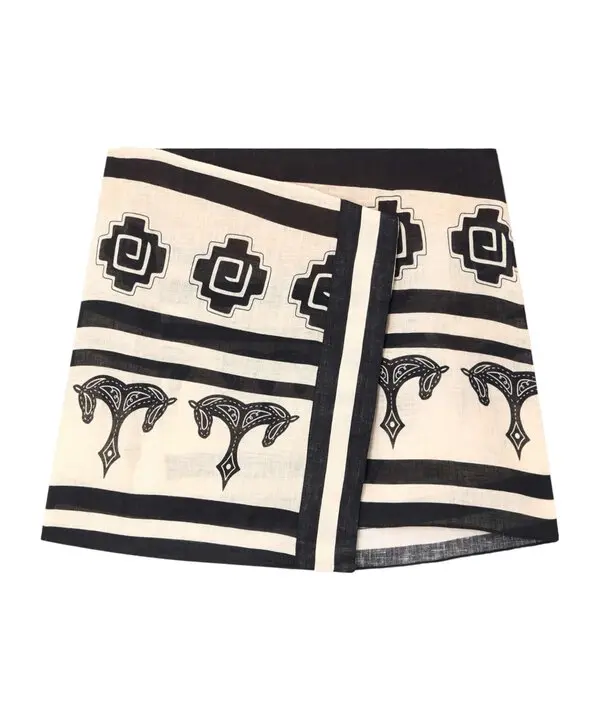 Johanna Ortiz Printed Linen Wrap Mini Skirt - Black