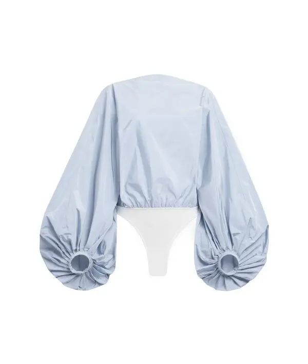 Alaïa Taffeta Bodysuit With Balloon Sleeves - Blue
