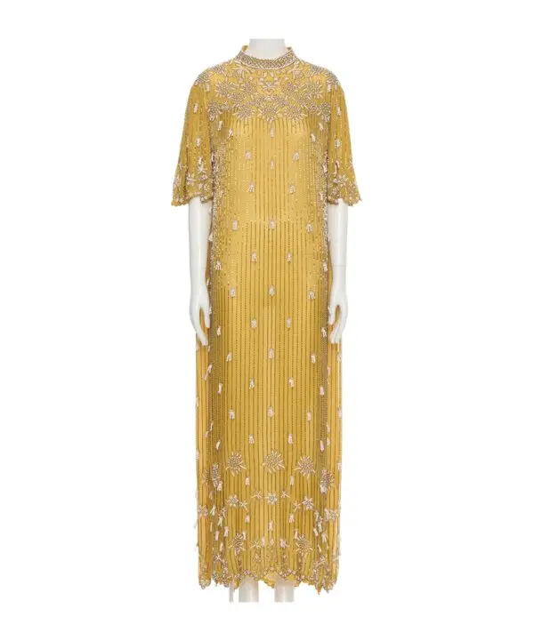 Valentino Garavani Embellished Short Sleeve Gown - Yellow
