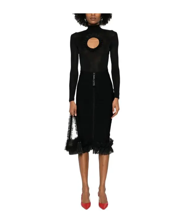 SELF-PORTRAIT Knitted Bodysuit With Cutout And Ruffle Detail