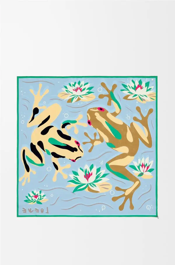 Loewe Double-sided Silk Scarf - Beige/light Blue
