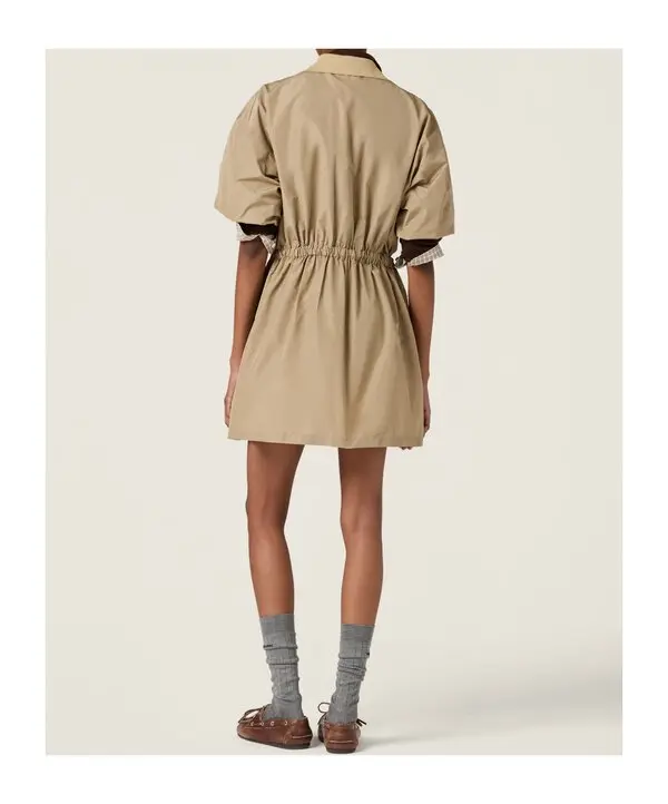 Miu Miu Technical Fabric Zip-up Dress With Drawstring Waist - Mud Grey