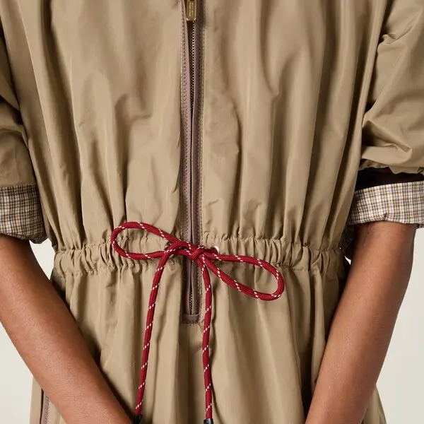 Miu Miu Technical Fabric Zip-up Dress With Drawstring Waist - Mud Grey