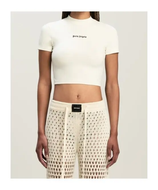 Palm Angels Embroidered Logo Cropped T-shirt