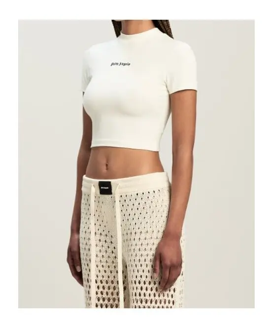 Palm Angels Embroidered Logo Cropped T-shirt