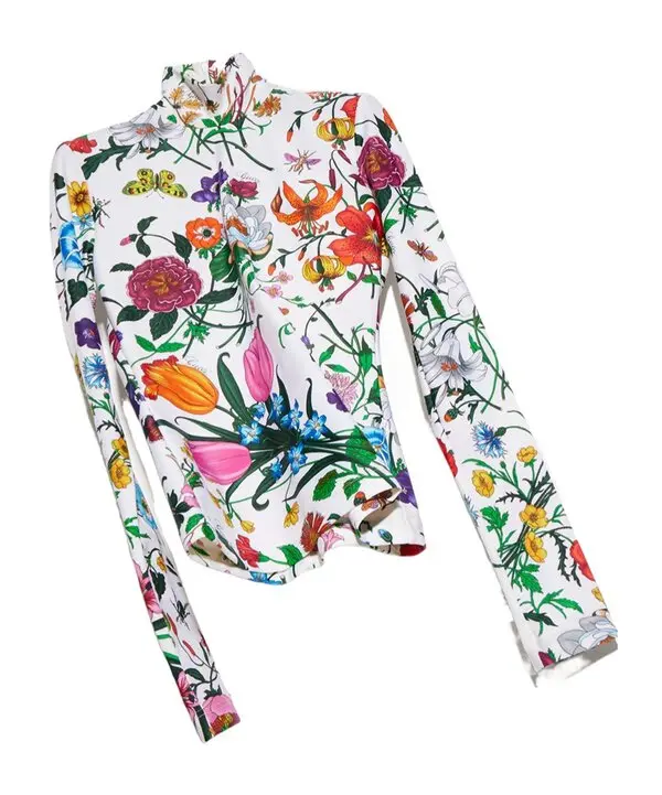 Gucci Printed Nylon Jersey Turtleneck Top - Multicolor