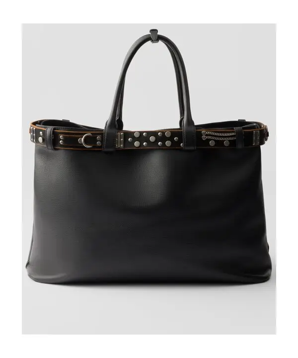 Prada Buckled Studded Leather Bag