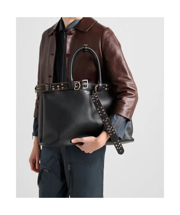 Prada Buckled Studded Leather Bag