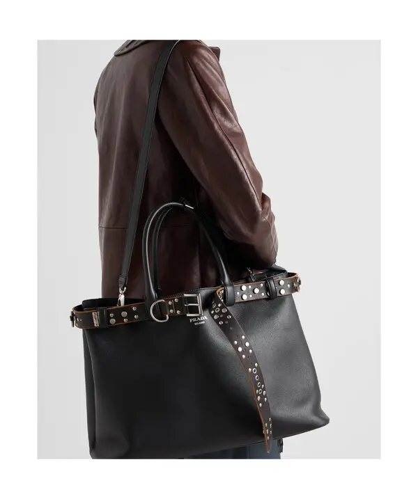 Prada Buckled Studded Leather Bag
