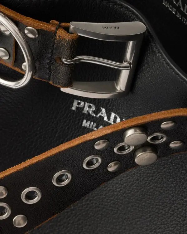 Prada Buckled Studded Leather Bag
