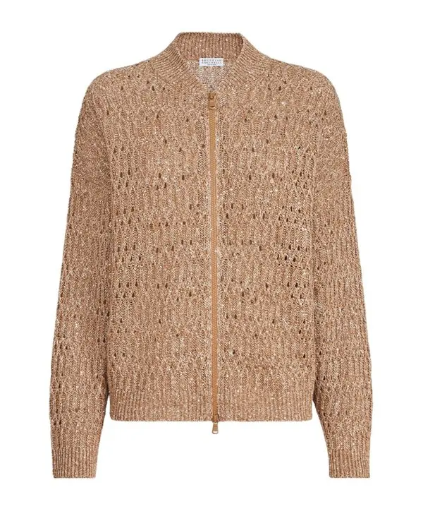 Brunello Cucinelli Dazzling Braids Zip Cardigan