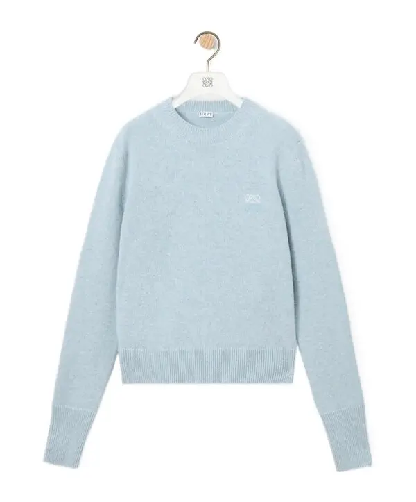 Loewe Wool Crew Neck Sweater With Embroidered Double Logo - Light Blue