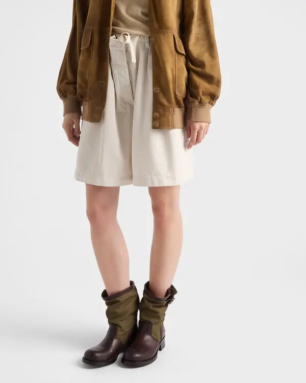 Prada Leather And Canvas Buckled Boots - Forest Green