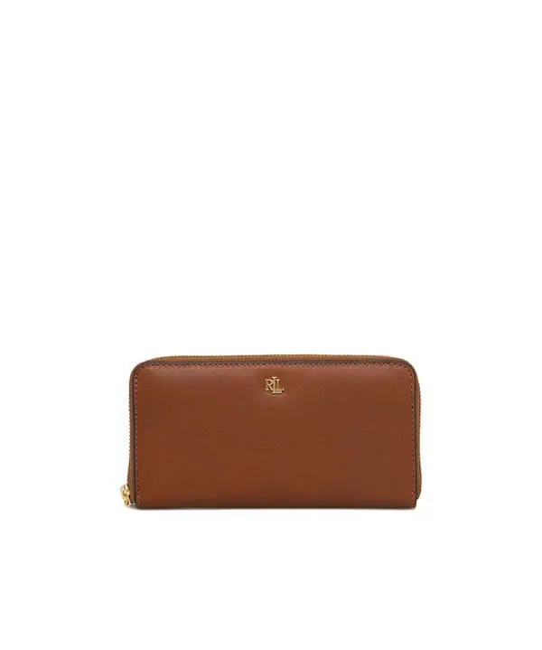 Ralph Lauren Polo Logo Plaque Zipped Wallet - Brown