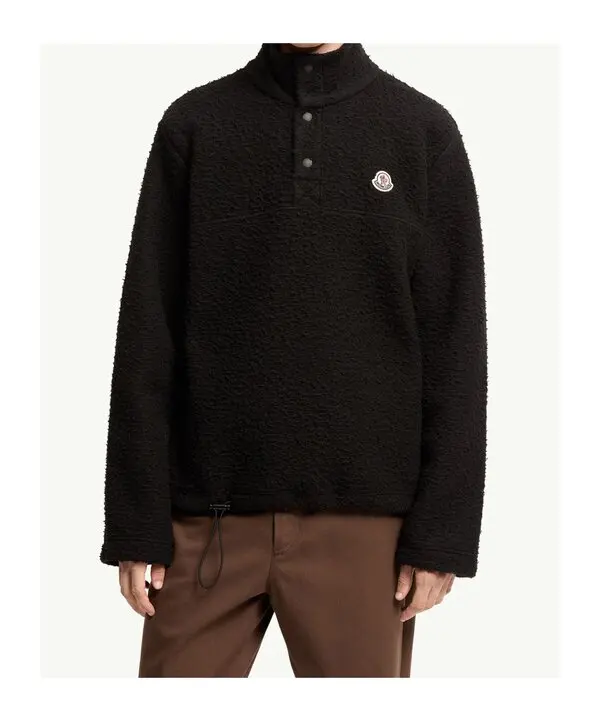 Moncler Logo Patch Stand Collar Knit Sweatshirt - Black