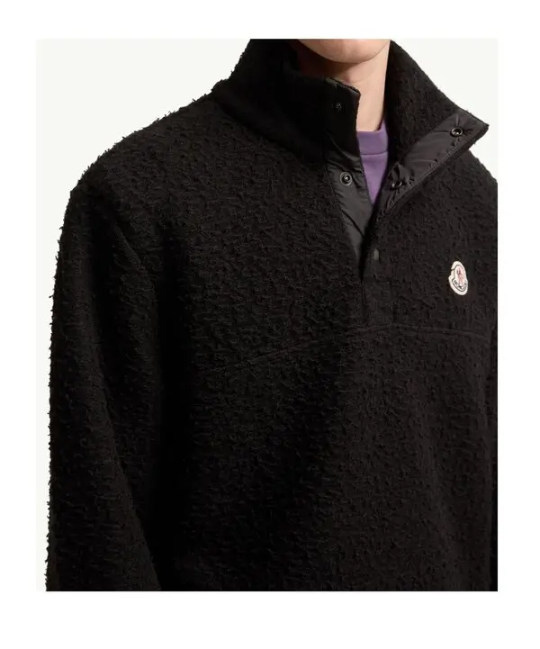 Moncler Logo Patch Stand Collar Knit Sweatshirt - Black