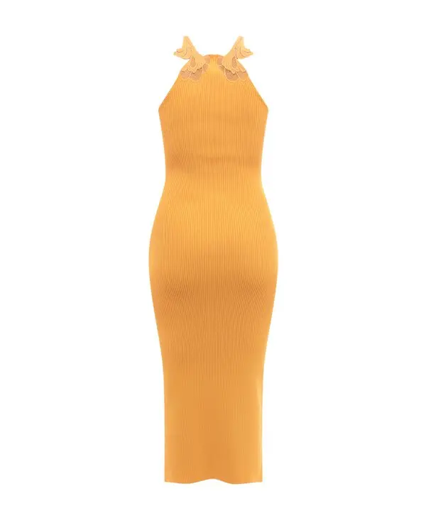 SELF-PORTRAIT Lace Detailed Halter Neck Midi Dress - Orange