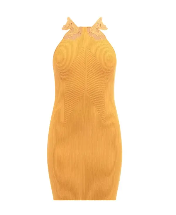 SELF-PORTRAIT Lace Detailed Halter Neck Midi Dress - Orange
