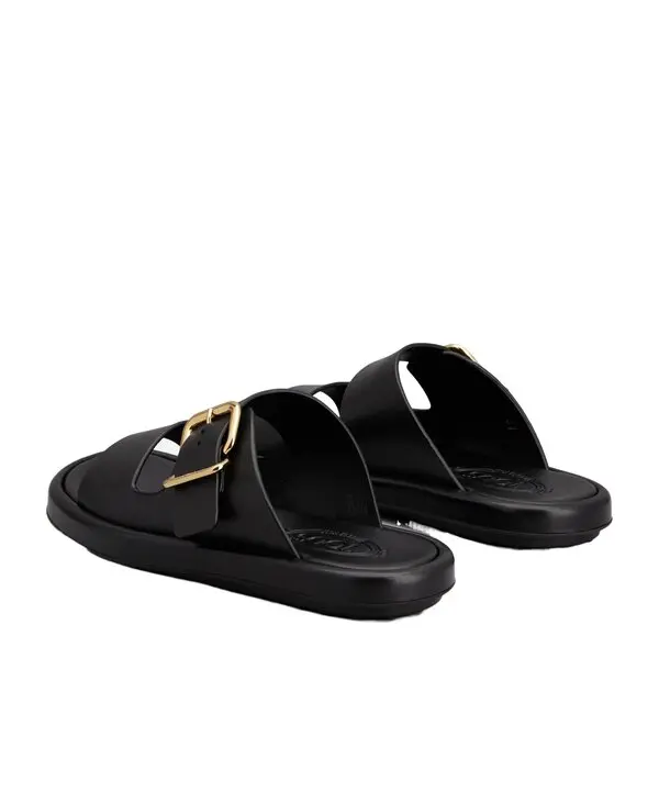TOD'S Double Strap Slides With Branded Metal Buckles