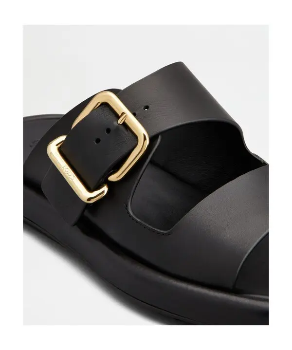 TOD'S Double Strap Slides With Branded Metal Buckles