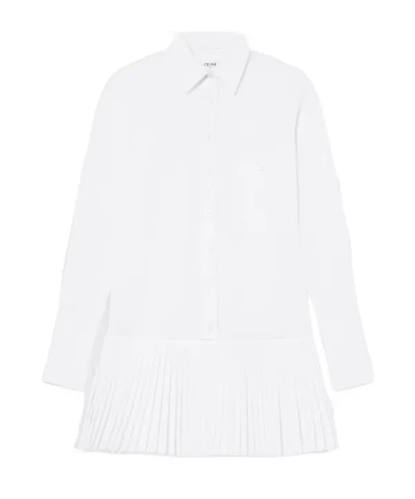 Celine Technical Cotton Poplin Shirt Dress With Triumph Embroidery