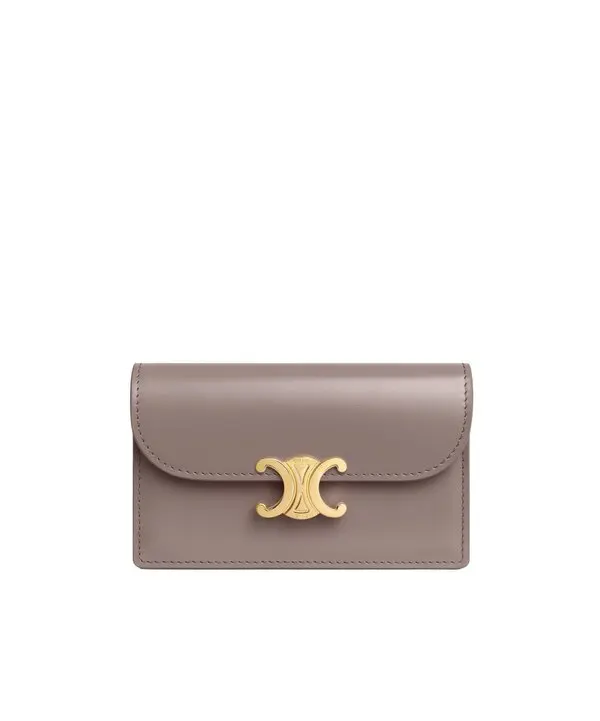 Celine Long Card Holder With Flap Triomphe In Shiny Calfskin - Gray
