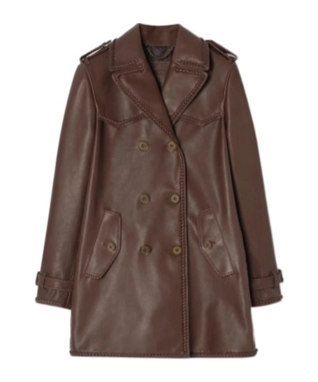 Burberry Short Fringed Leather Trench Coat - Medium Brown
