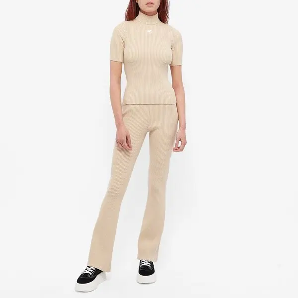 COURREGES Ribbed Turtleneck Short Sleeve Sweater - Nude
