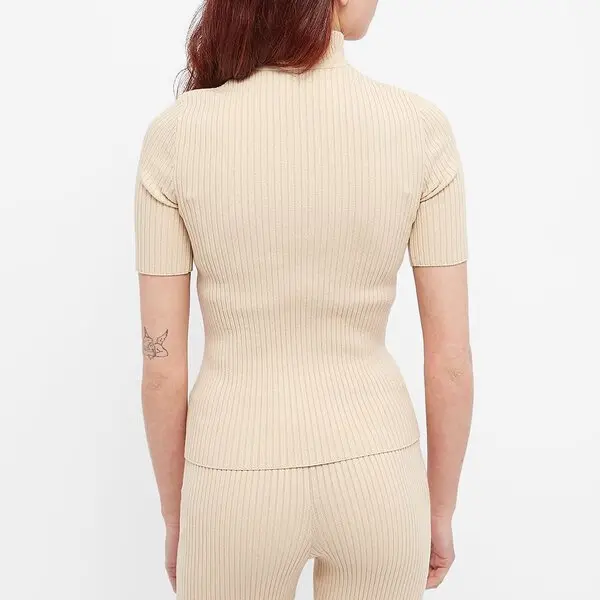 COURREGES Ribbed Turtleneck Short Sleeve Sweater - Nude
