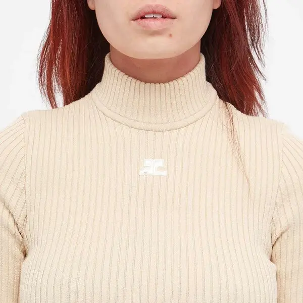 COURREGES Ribbed Turtleneck Short Sleeve Sweater - Nude