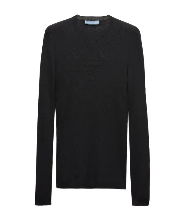 Prada Superfine Wool Crew-neck Sweater With Logo Embellishment