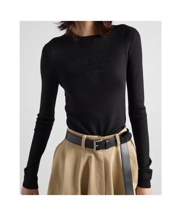 Prada Superfine Wool Crew-neck Sweater With Logo Embellishment