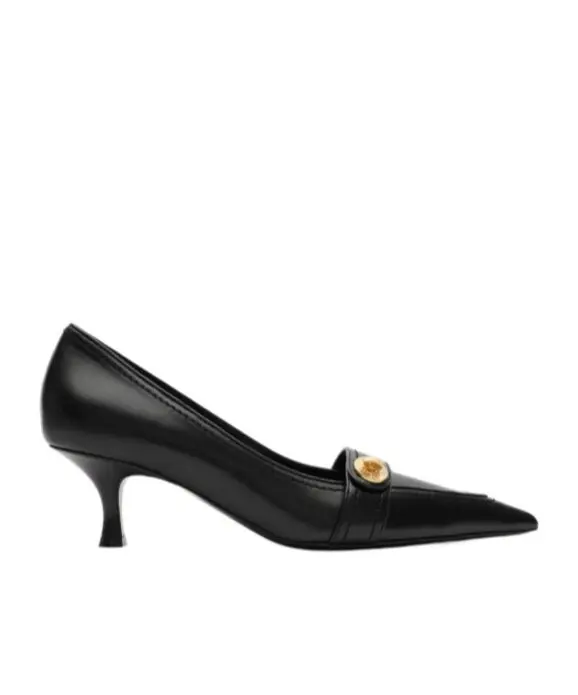Burberry Leather Cotswolds Low Pumps With Check-engraved Buckle - Black