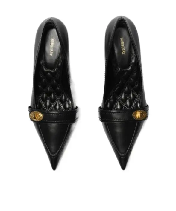 Burberry Leather Cotswolds Low Pumps With Check-engraved Buckle