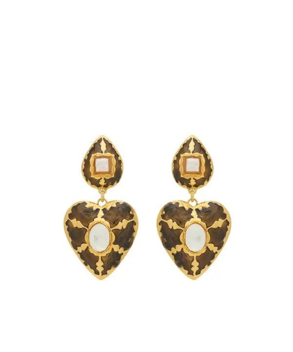 Saint Laurent Heart Drop Earrings In Enamel