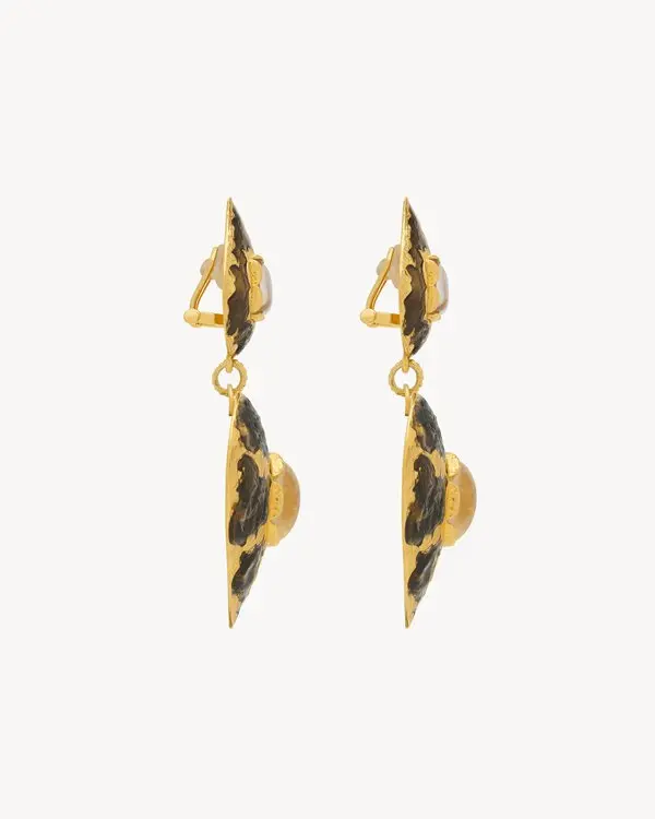 Saint Laurent Heart Drop Earrings In Enamel