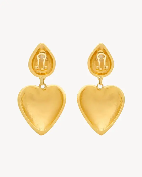 Saint Laurent Heart Drop Earrings In Enamel