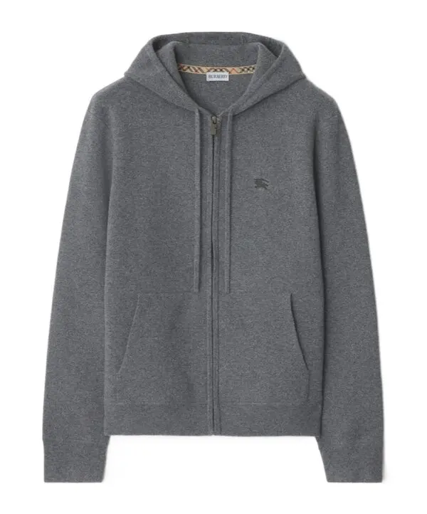 Burberry Zip-up Hooded Knitted Cardigan With Embroidered Equestrian Knight