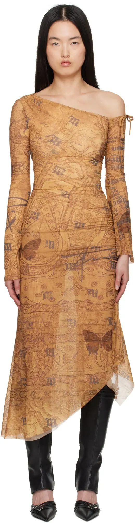 MISBHV Graphic Printed Asymmetrical Midi Dress