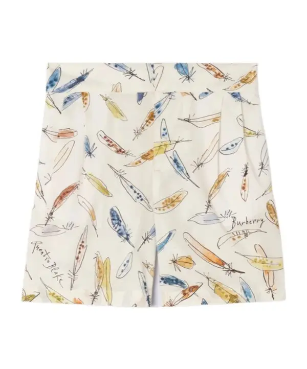 Burberry Feather-print Cotton Shorts