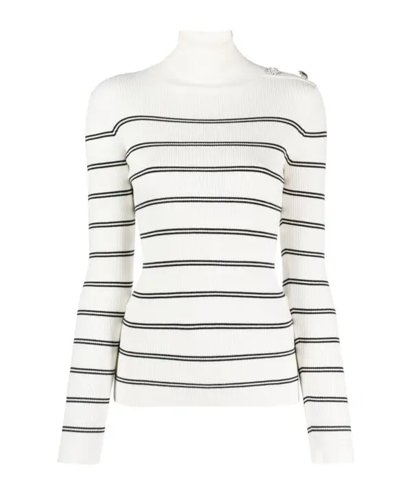 Liu Jo Striped Roll-neck Ribbed-knit Jumper - White