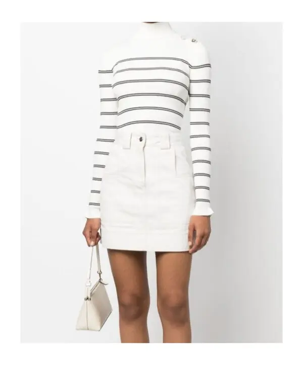 Liu Jo Striped Roll-neck Ribbed-knit Jumper With Jewelled Buttons