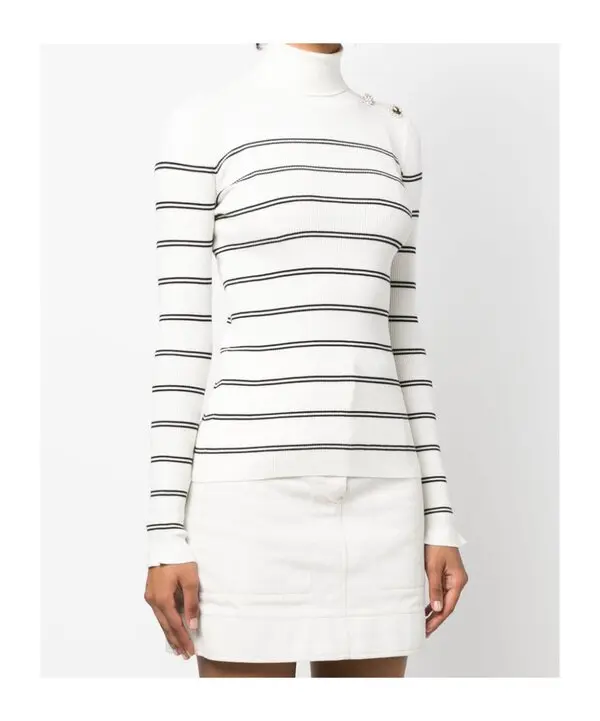 Liu Jo Striped Roll-neck Ribbed-knit Jumper With Jewelled Buttons