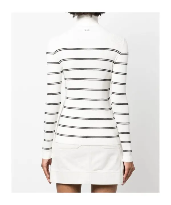 Liu Jo Striped Roll-neck Ribbed-knit Jumper With Jewelled Buttons