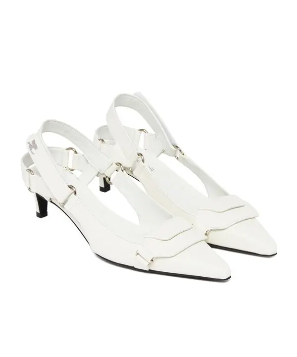 COURREGES 60mm Pointed-toe Leather Slingback Pumps - White