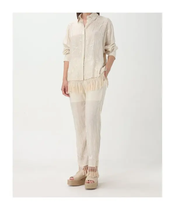 SEMICOUTURE Embroidered Trousers With Fringe Detail