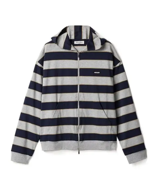 Miu Miu Striped Jersey Zip-up Hoodie - Blue/grey