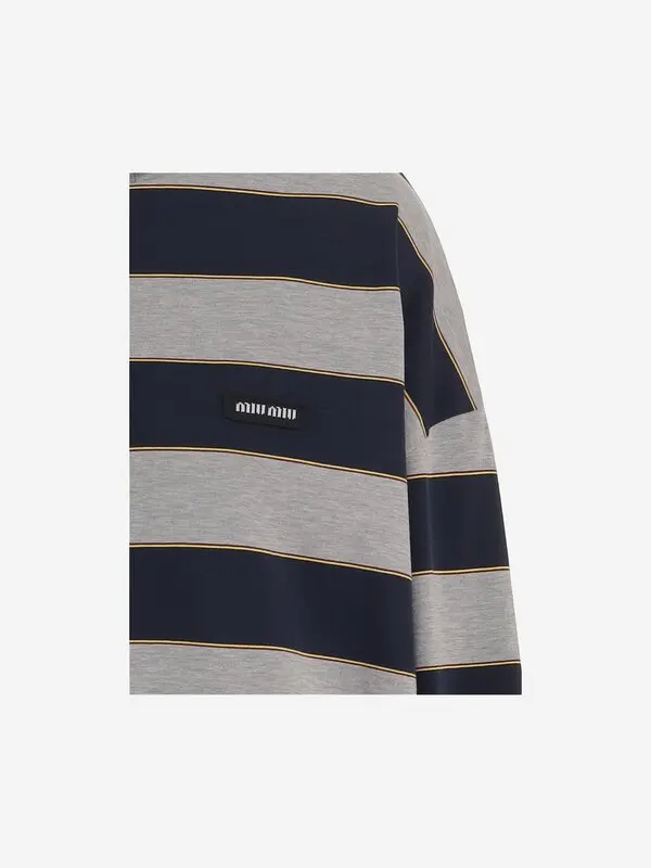 Miu Miu Striped Jersey Zip-up Hoodie - Blue/grey