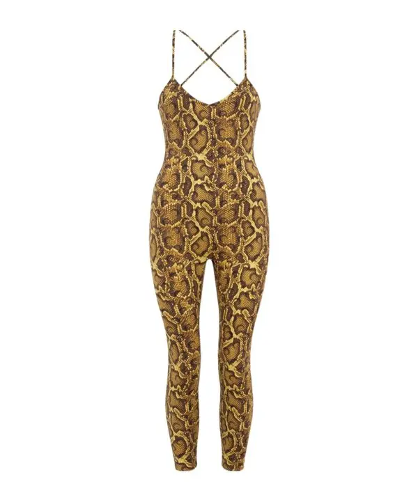 MARINE SERRE Printed Jersey Fine Straps Catsuit - Brown