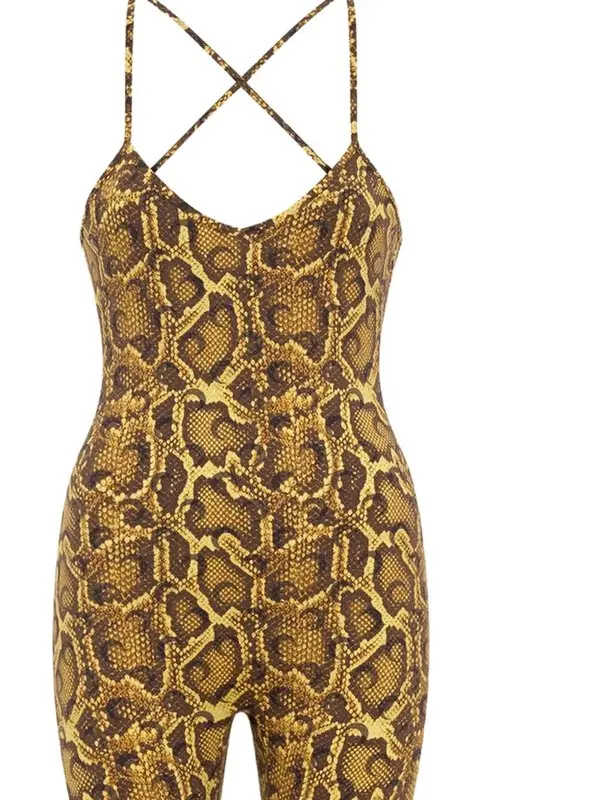 MARINE SERRE Printed Jersey Fine Straps Catsuit - Brown